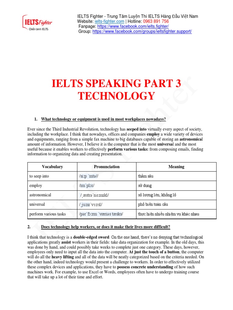 IELTS Speaking Part 3 - Topic TECHNOLOGY - IELTS Fighter Hỗ Trợ Học Tập ...