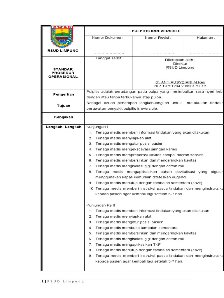 SOP Pulpitis Irreversibel | PDF | Pengembangan Diri | Kesehatan Holistik