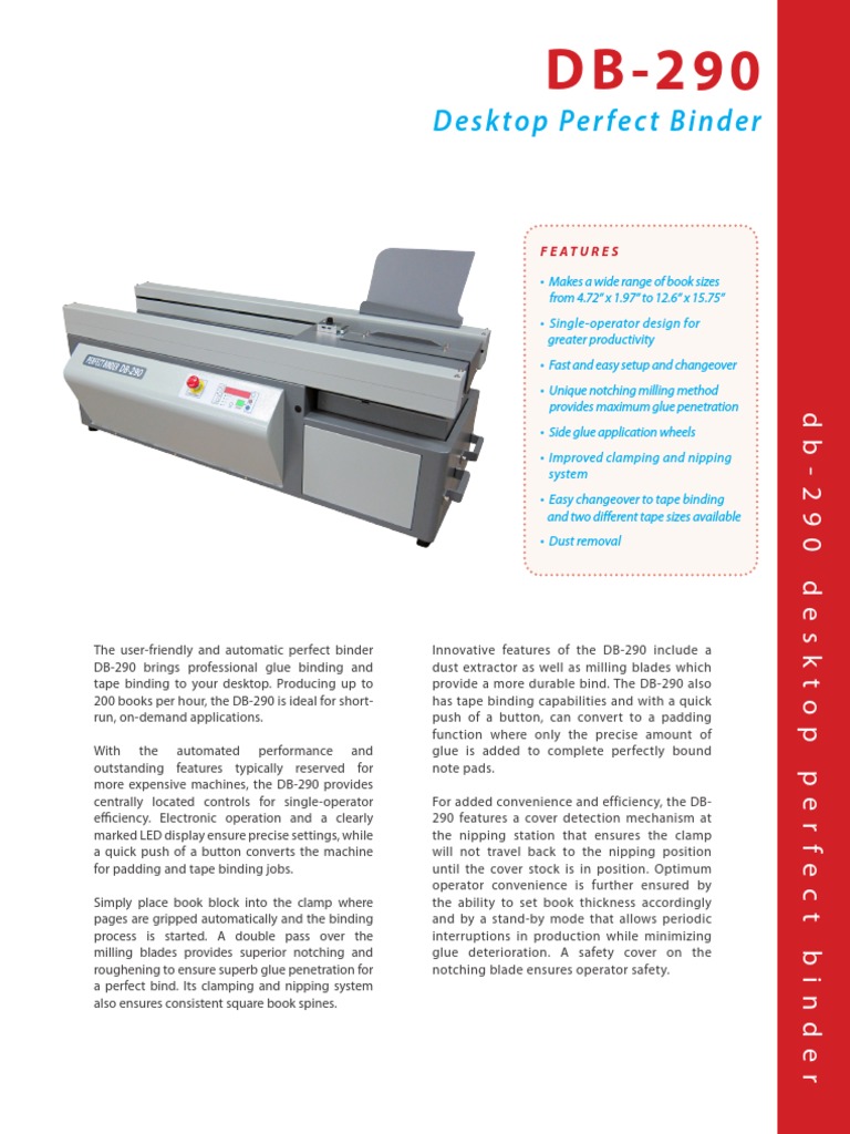 Duplo DB 290 Perfect Binder | PDF | Bookbinding | Adhesive