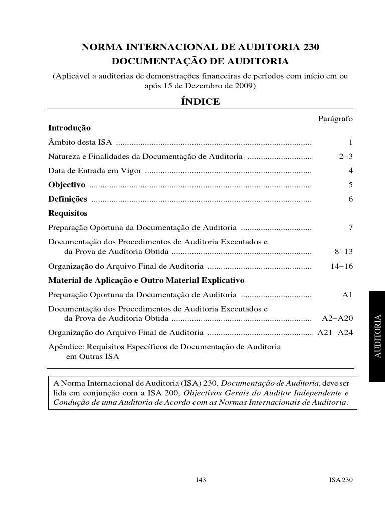 Documentação de Auditoria ISA 230 | PDF | Informação