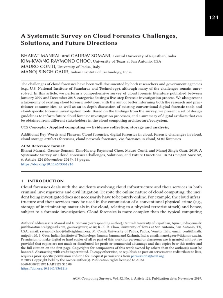 A Systematic Survey On Cloud Forensics Challenges, Solutions, and Future Directions | PDF ...
