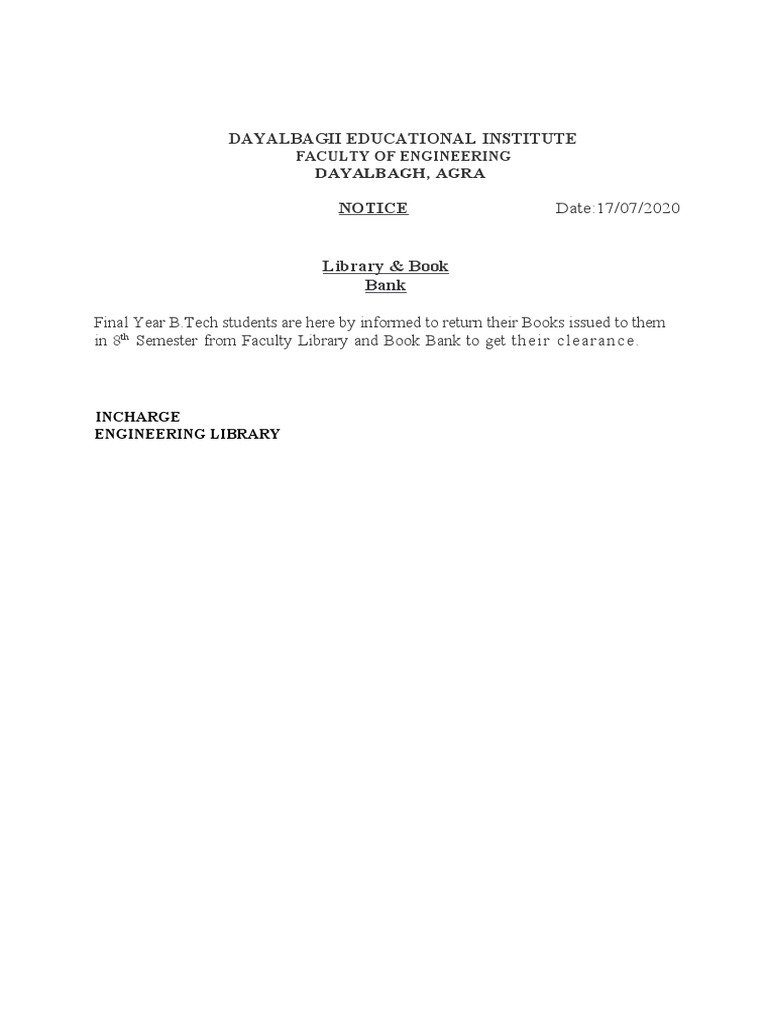 Book Bank Notice | PDF