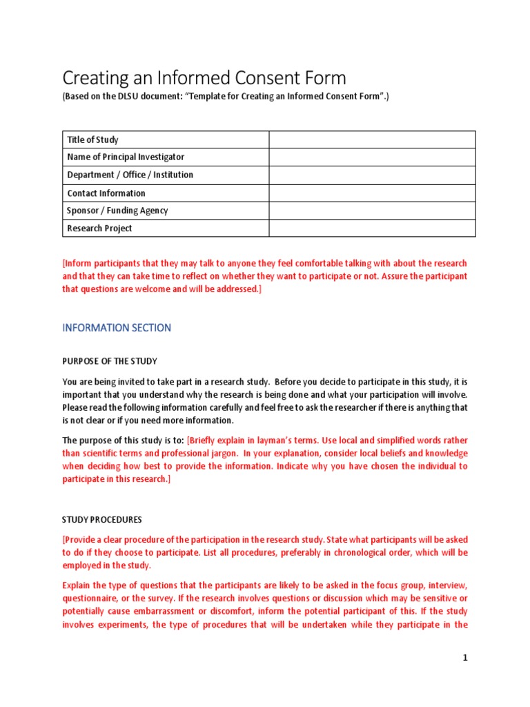 Sample Informed Consent Form | PDF | Focus Group | Survey Methodology