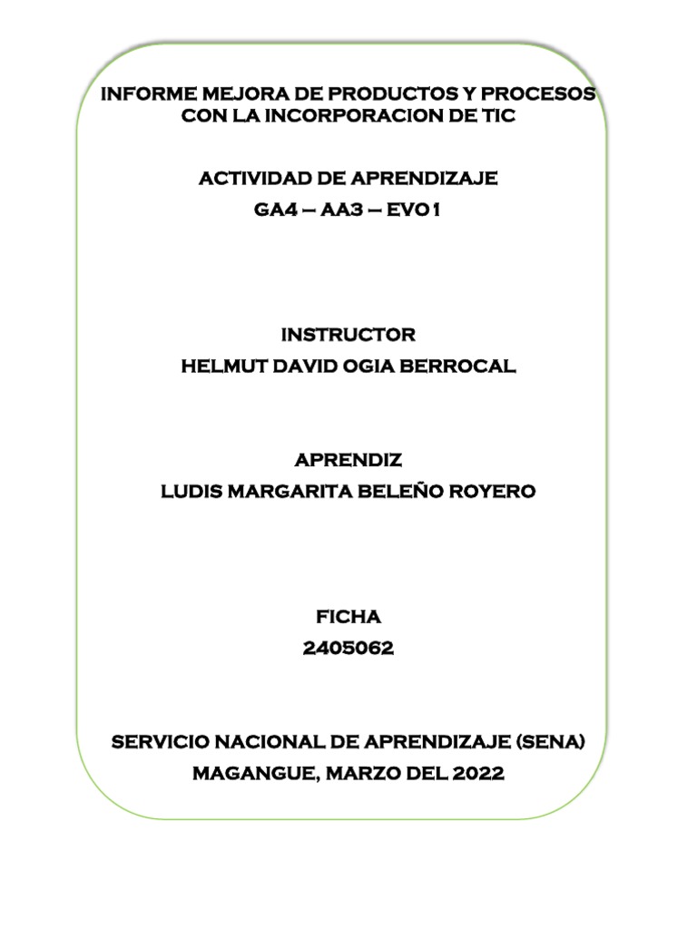 Informe Mejora de Productos y Procesos Con La Incorporacion de Tic Ga4-Aa3-Evo1 | PDF ...
