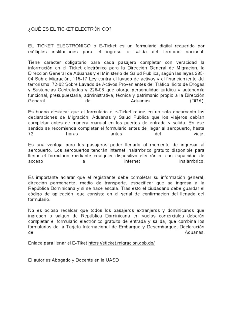 Qué Es El Ticket Electrónico | PDF