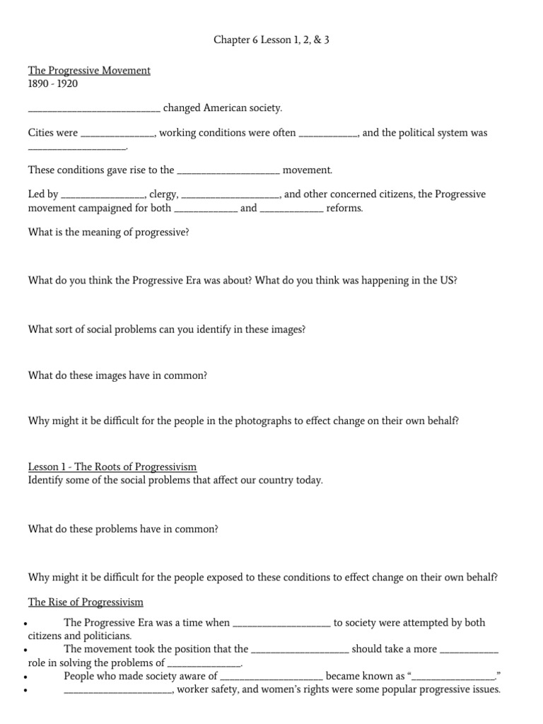 Chapter 6 Lesson 1, 2, & 3 - Blank | Download Free PDF | Progressivism ...