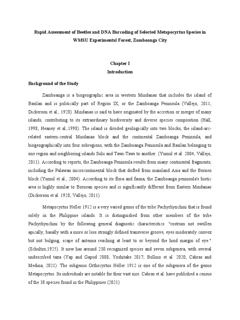 Rapid Assessment of Beetles and DNA Barcoding of Selected Metapocyrtus ...
