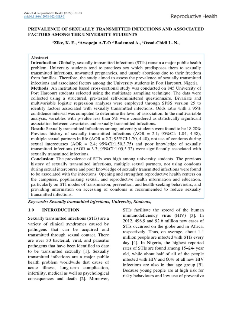 STIs Prevalence Among University Students | PDF | Sexually Transmitted ...