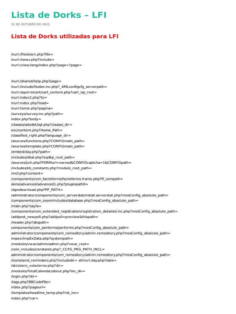 Lista de Dork Lfi | Download Free PDF | Interoperability | Intertextuality