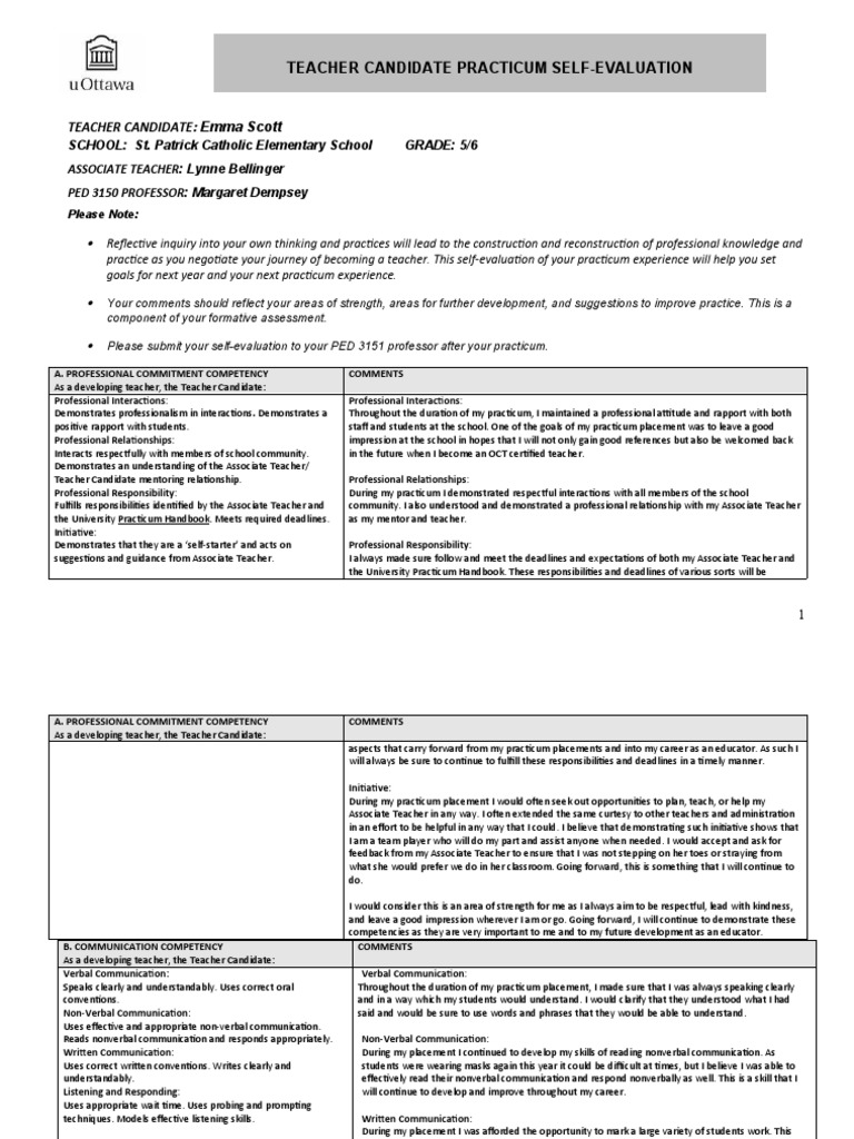 Practicum Self-Evaluation 3151 2 | PDF