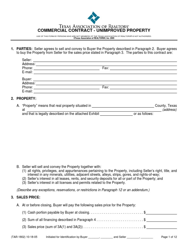 Contract Form - Commercial Unimproved | PDF | Lease | Leasehold Estate