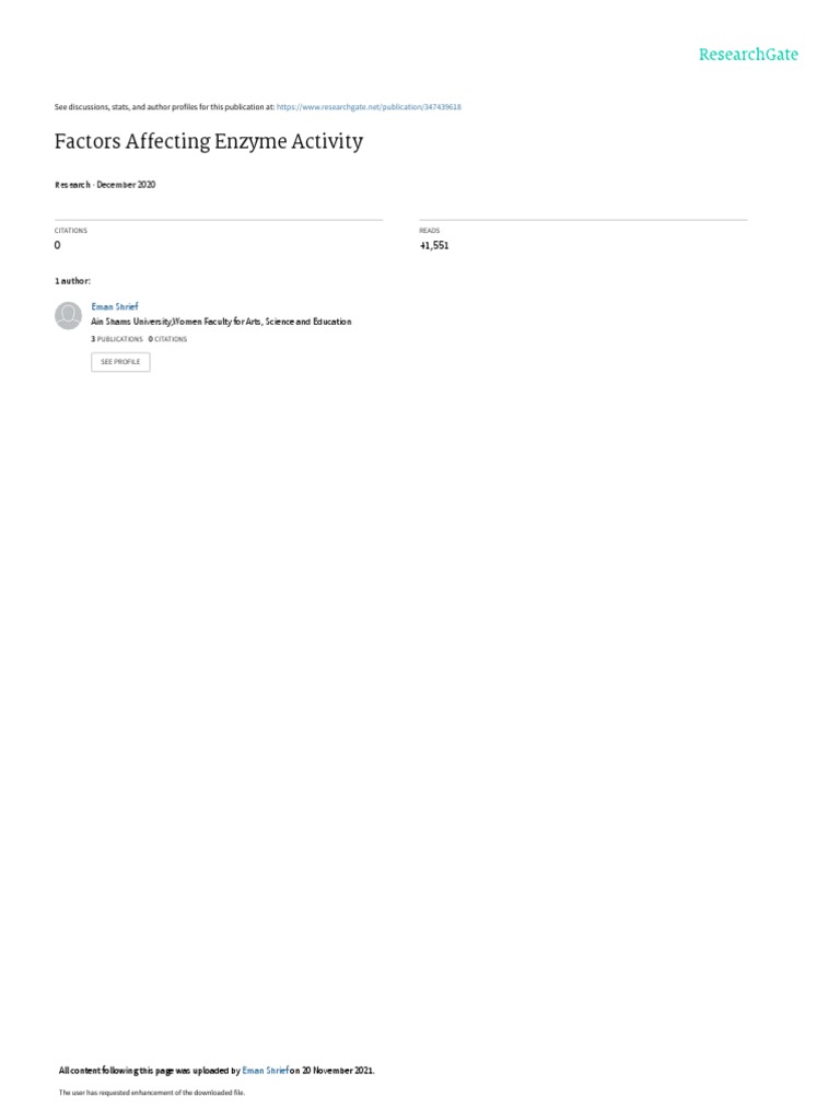 Factors Affecting Enzymes Activity | PDF | Enzyme Inhibitor | Enzyme