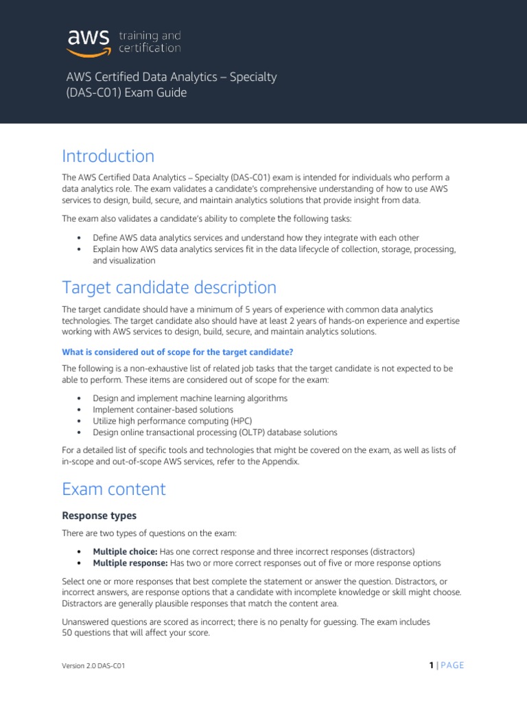 Aws Certified Data Analytics Specialty Das C01 Exam Guide Pdf