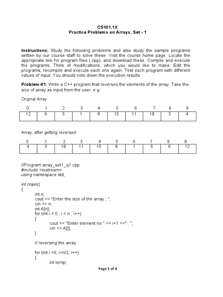 Practice Problems Array Set 1 | PDF | Array Data Structure ...