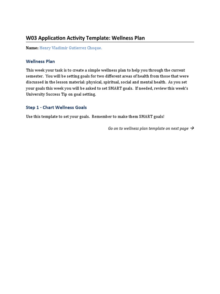 pc103 - Document - w03ApplicationActivityTemplate - WellnessPlan Henry | PDF | Self Help | Goal