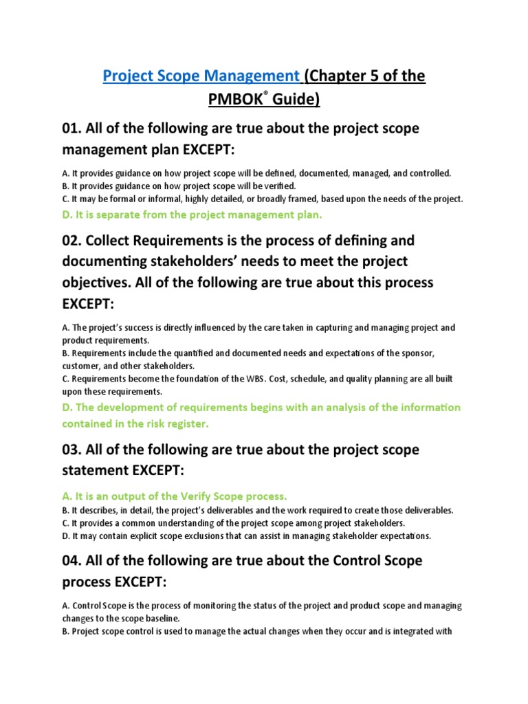 Project Scope Management: (Chapter 5 of The Pmbok Guide) | PDF ...