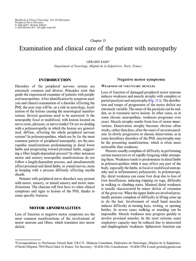 Examination and Clinical Care of The Patient With Neuropathy | PDF ...