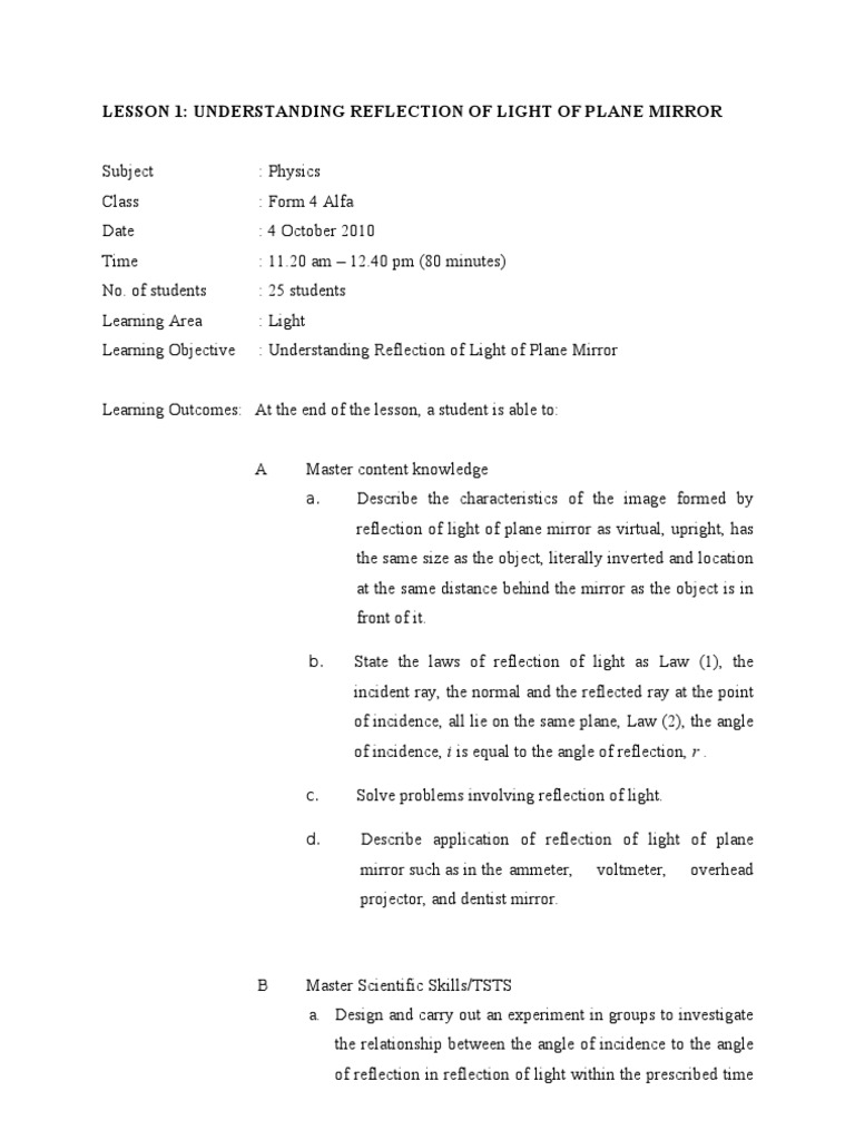 Komponen 7 - RPH 1 | PDF | Mirror | Reflection (Physics)