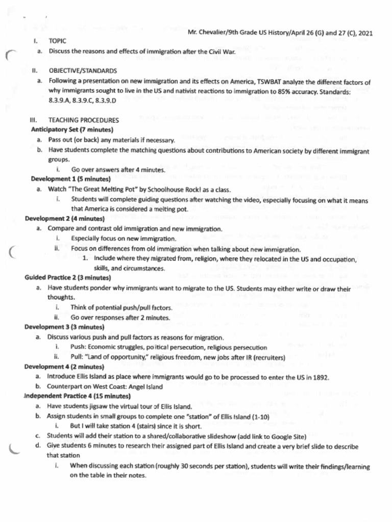 New Immigration Lesson Plan | PDF