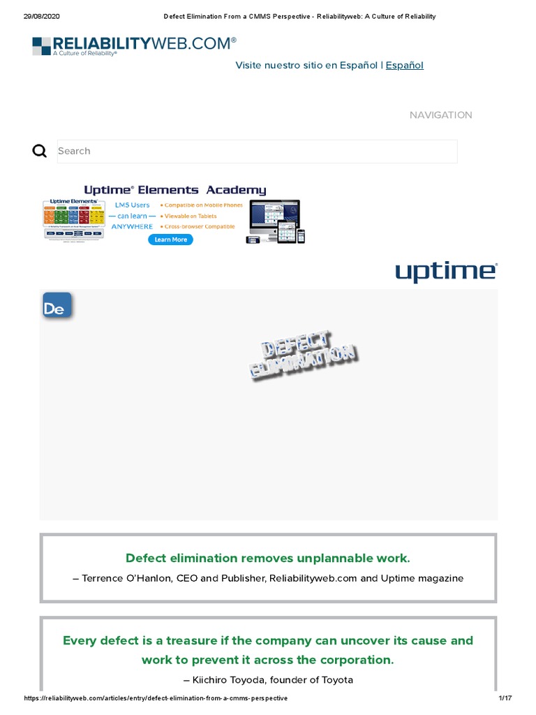 Defect Elimination From A CMMS Perspective - Reliabilityweb - A Culture of Reliability | PDF ...