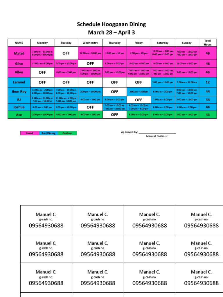 Schedule Hoogpaan Dining | PDF