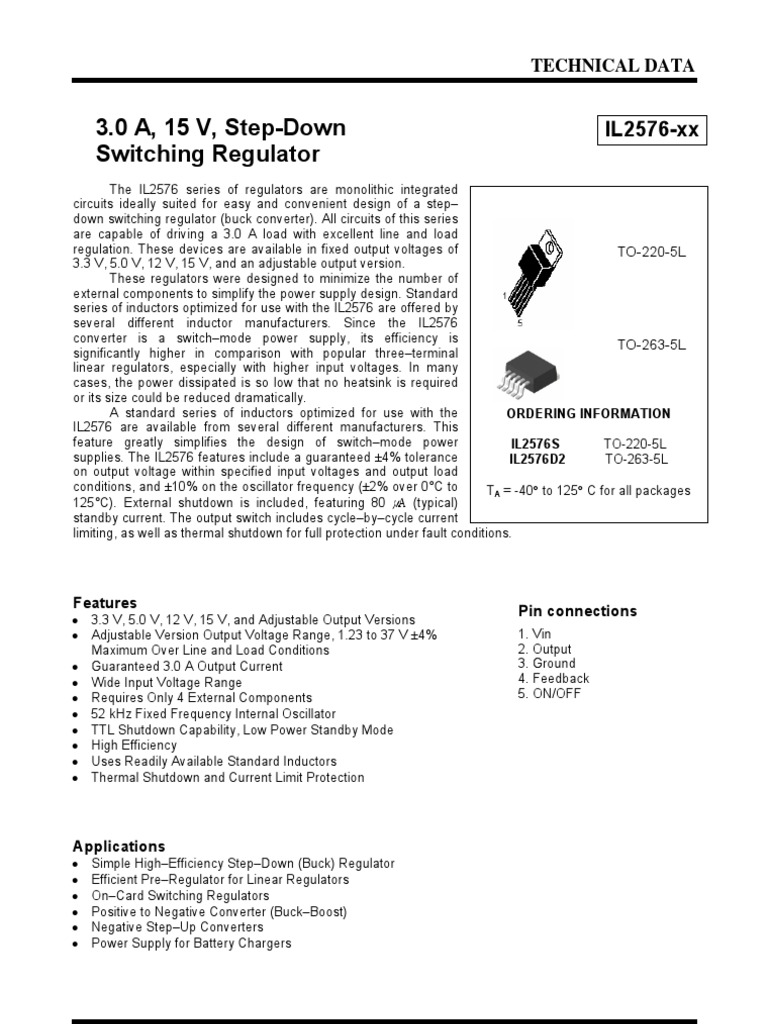 3.0 A, 15 V, Step-Down Switching Regulator: IL2576-xx | PDF | Power ...