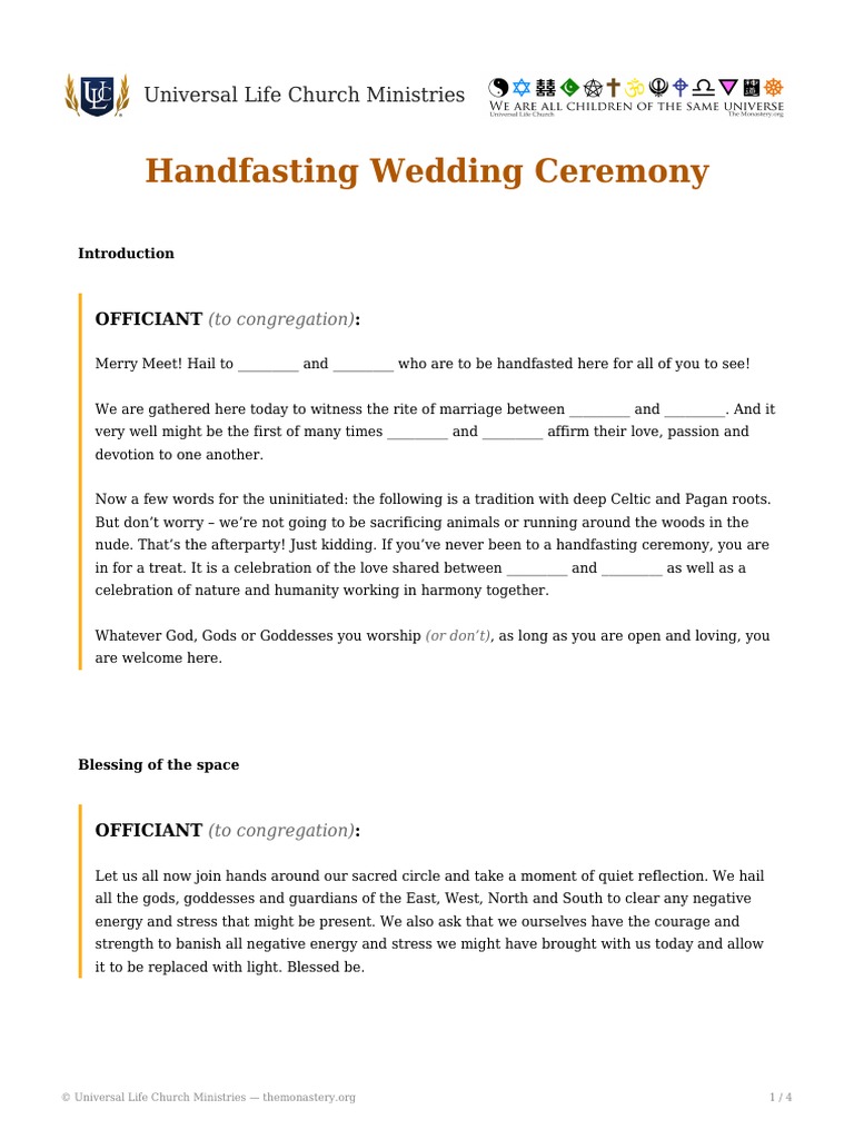 ULC Handfasting Wedding Script | PDF | Love | Wedding