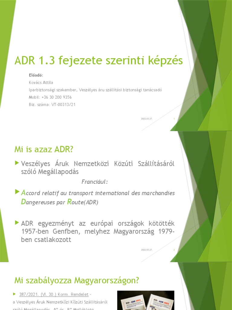 ADR 1.3 Fejezet Szerinti Oktatási Anyag 1 | PDF
