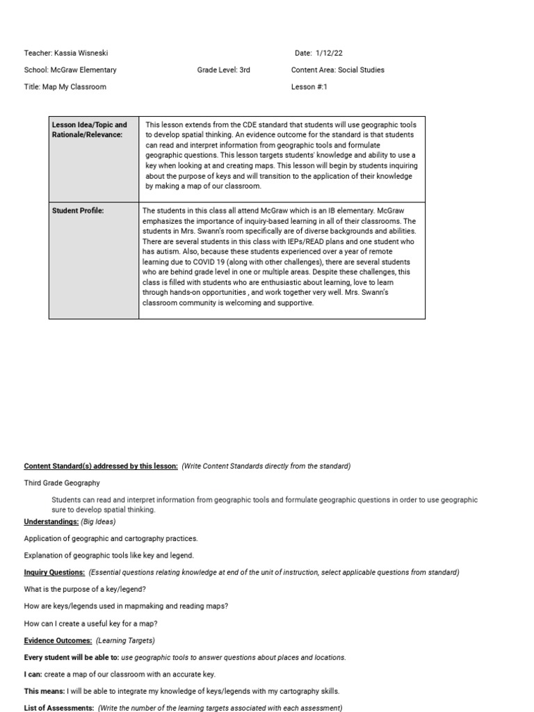 Map Keys 3rd-Grade Cep Lesson Plan | PDF | Inquiry Based Learning ...