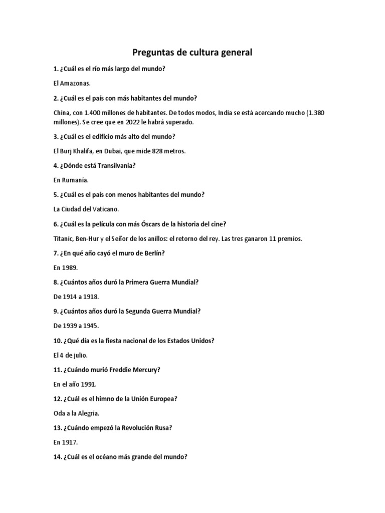 Preguntas de Cultura General | PDF