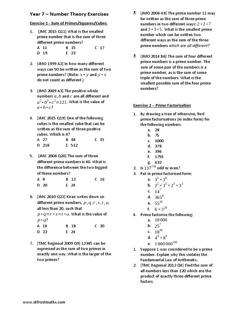 Year 7 - Number Theory Exercises: X+ y Y+x | PDF | Numbers | Prime Number