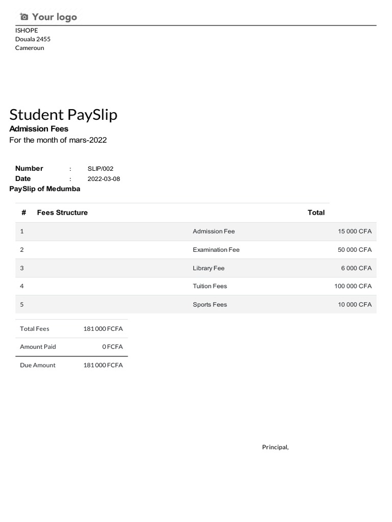 Student Payslip: Admission Fees | PDF