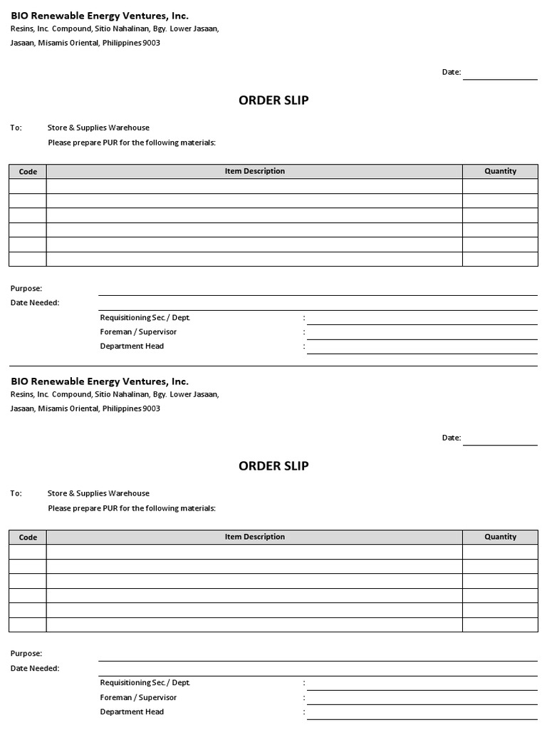 Order Slip: Code Quantity Item Description | PDF | Business
