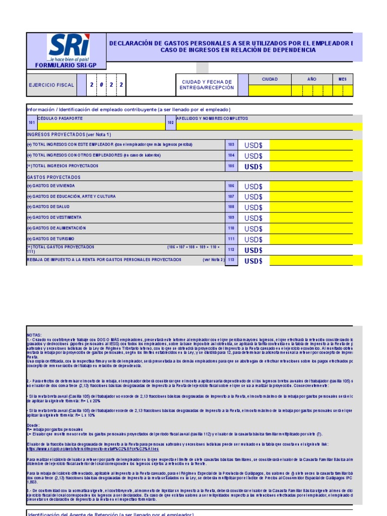 Formulario SRI - GP - 2022g | PDF | Impuesto sobre la renta | Impuestos