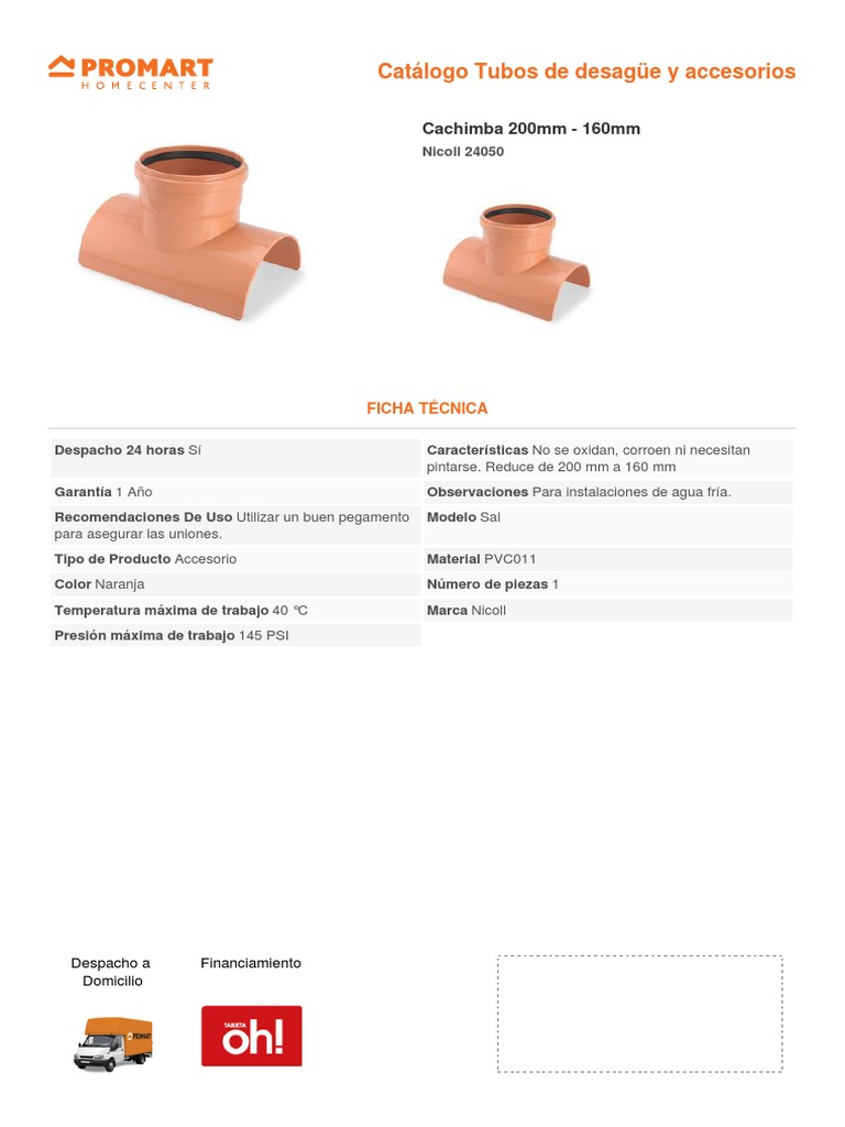 Cachimba PVC 200mm a 160mm - Catálogo | PDF