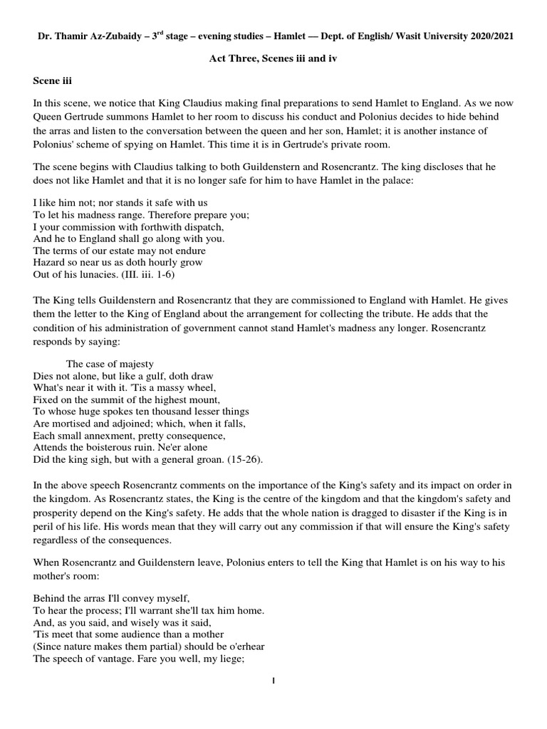 Act Three, Scenes III and IV Scene III | PDF | Hamlet