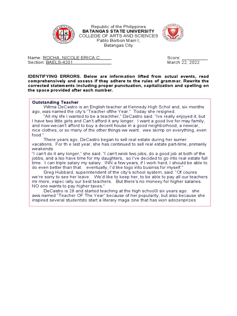 Identifying Errors | PDF