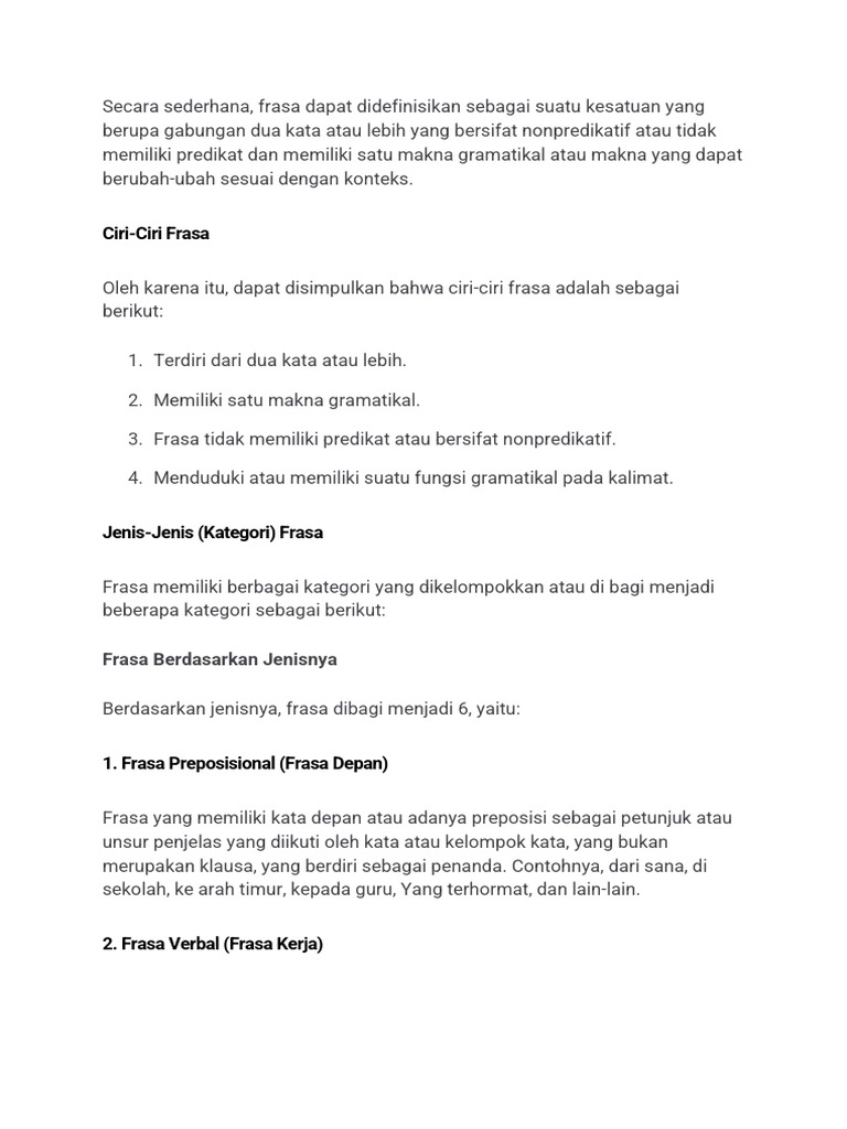 Ciri dan Jenis Frasa dalam Bahasa | PDF | Karier & Perkembangan | Seni ...