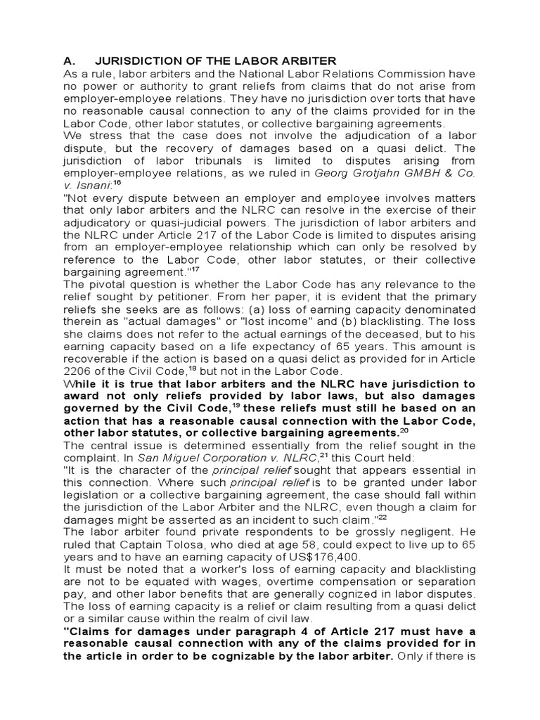 Jurisdiction of The Labor Arbiter (Cases) | PDF | Injunction | Employment