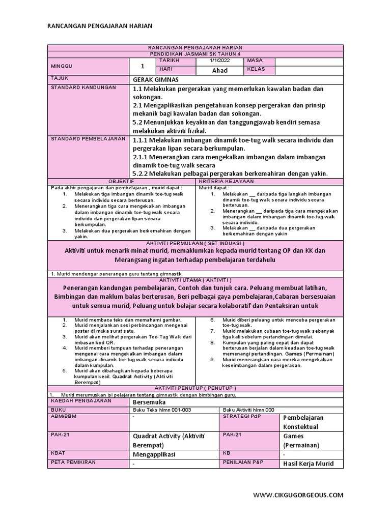 RPH Minggu 1 PJ THN 4 by Cikgu Gorgeous | PDF