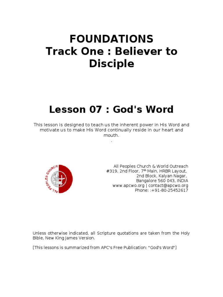 Foundations Track One: Believer To Disciple: Lesson 07: God's Word ...