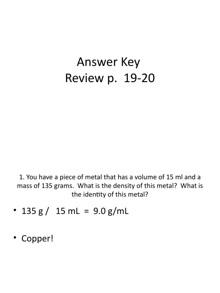 Answer Key P 19-20 Review | PDF | Matter | Physical Quantities