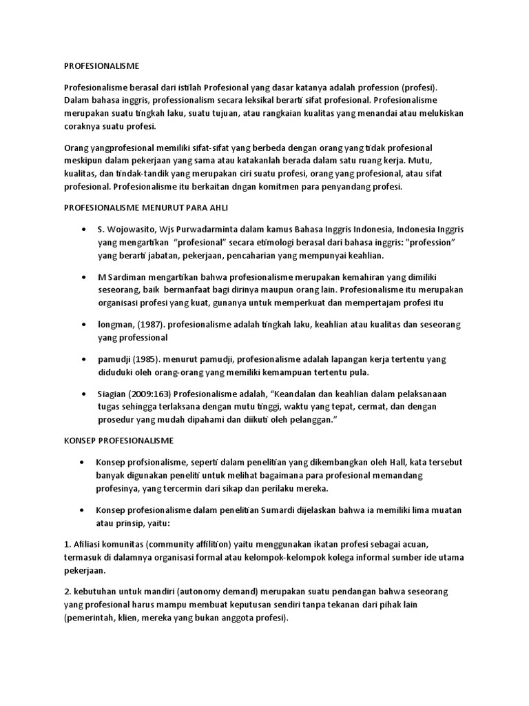 Definisi dan Konsep Profesionalisme | PDF | Karier & Perkembangan ...