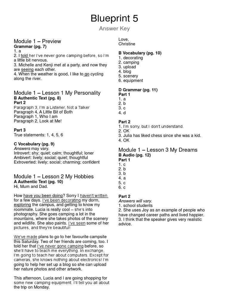 Blueprint 5 Answer Key | PDF | Heat Wave