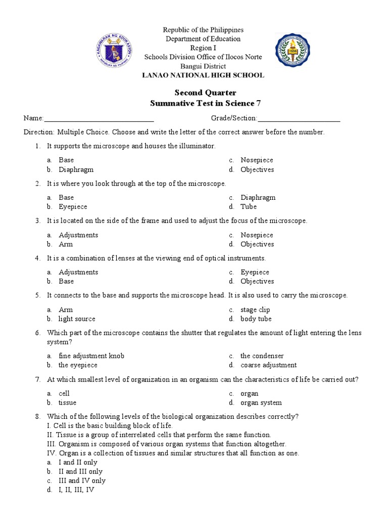 Second Quarter Summative Test in Science 7 | PDF | Reproduction ...
