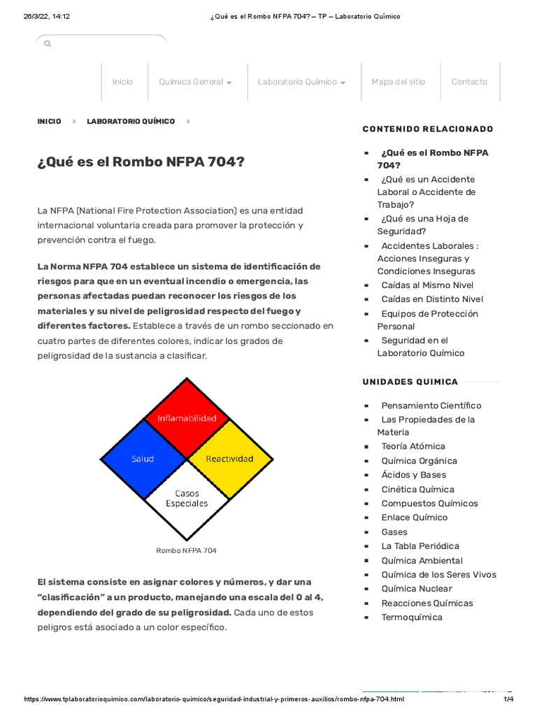 Rombo NFPA 704 | PDF | Química | Laboratorios
