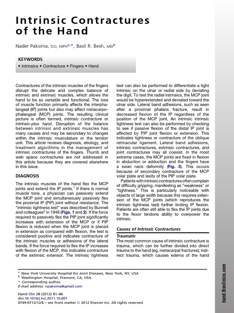 9 Intrinsic Contracture of The Hand | PDF | Hand | Finger