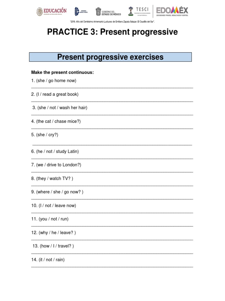 Present Progressive Practice Activities | PDF | Language Arts & Discipline