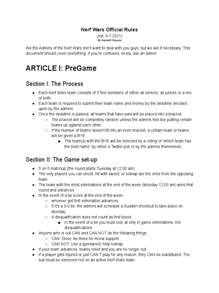 Nerf Wars Rules | PDF