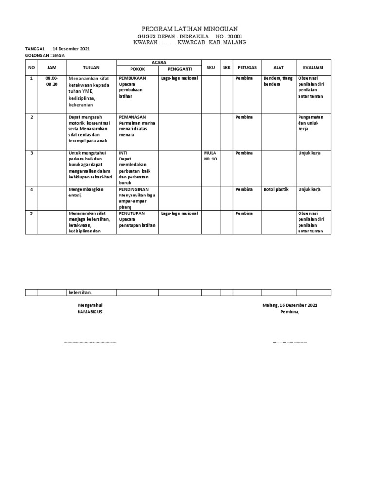 Blangko Program Latihan Mingguan | PDF